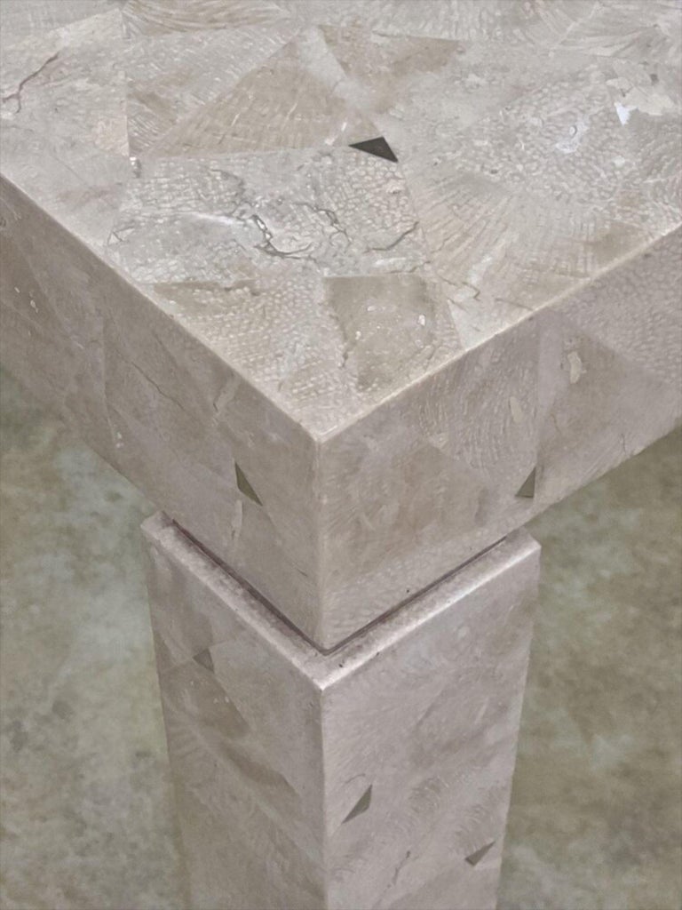 Tessellated Fossil Stone Game Table with Silver Triangle Inlays For ...