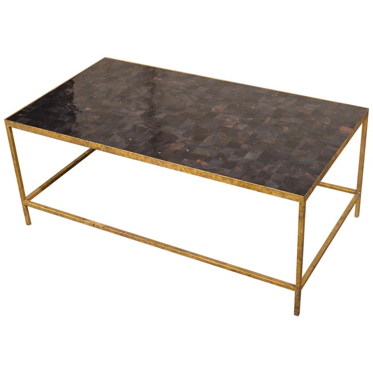Mid-Century Tessellated Pen Shell Coffee Table on Gilded Iron Base at ...