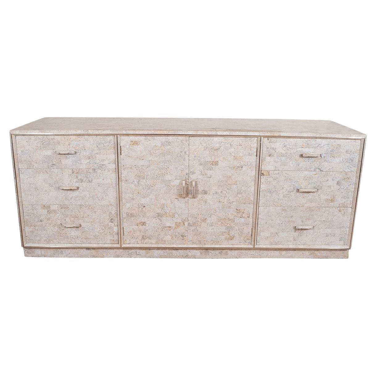 Tesselated Stone Sideboard w/ Brass Inlay For Sale at 1stDibs