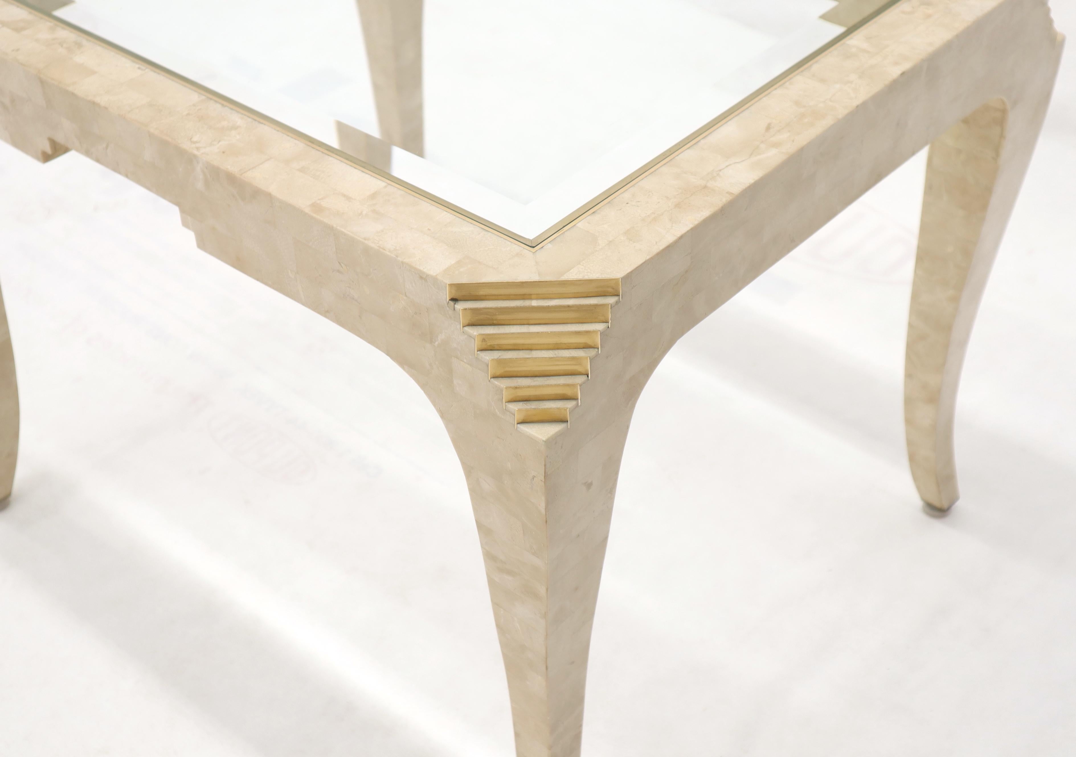 Tessellated Stone Brass Inlay Rectangular Side End Table Glass Top at ...