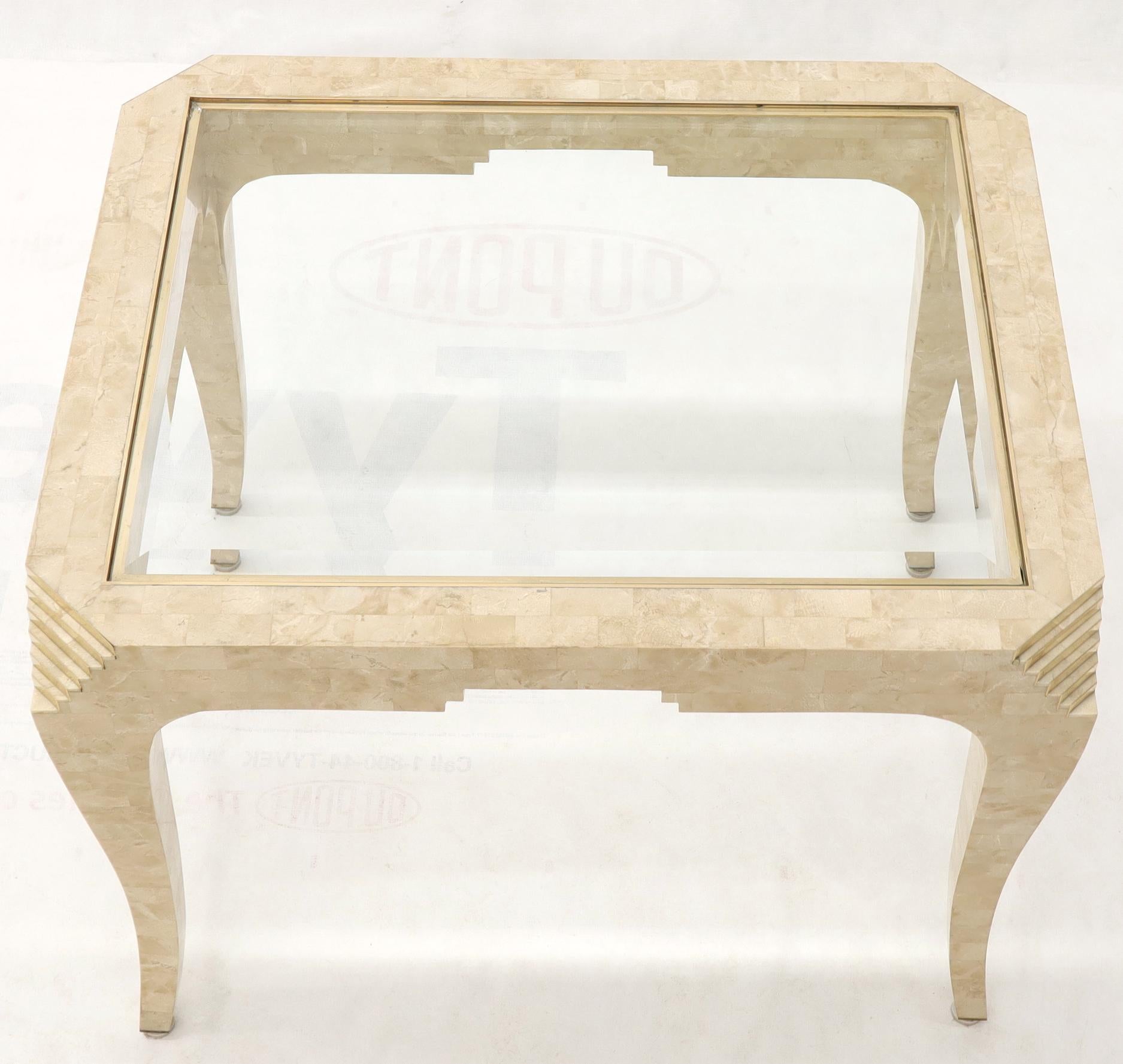 Tessellated Stone Brass Inlay Rectangular Side End Table Glass Top at ...