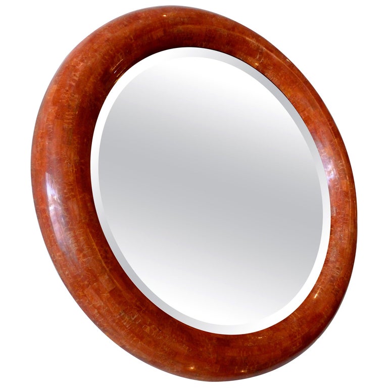Tessellated Red Stone Round Beveled Mirror Vintage at 1stDibs | vintage ...