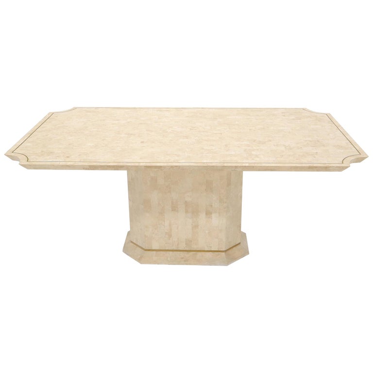 Tessellated Stone Tile Brass Inlay Single Pedestal Rectangle Dining ...
