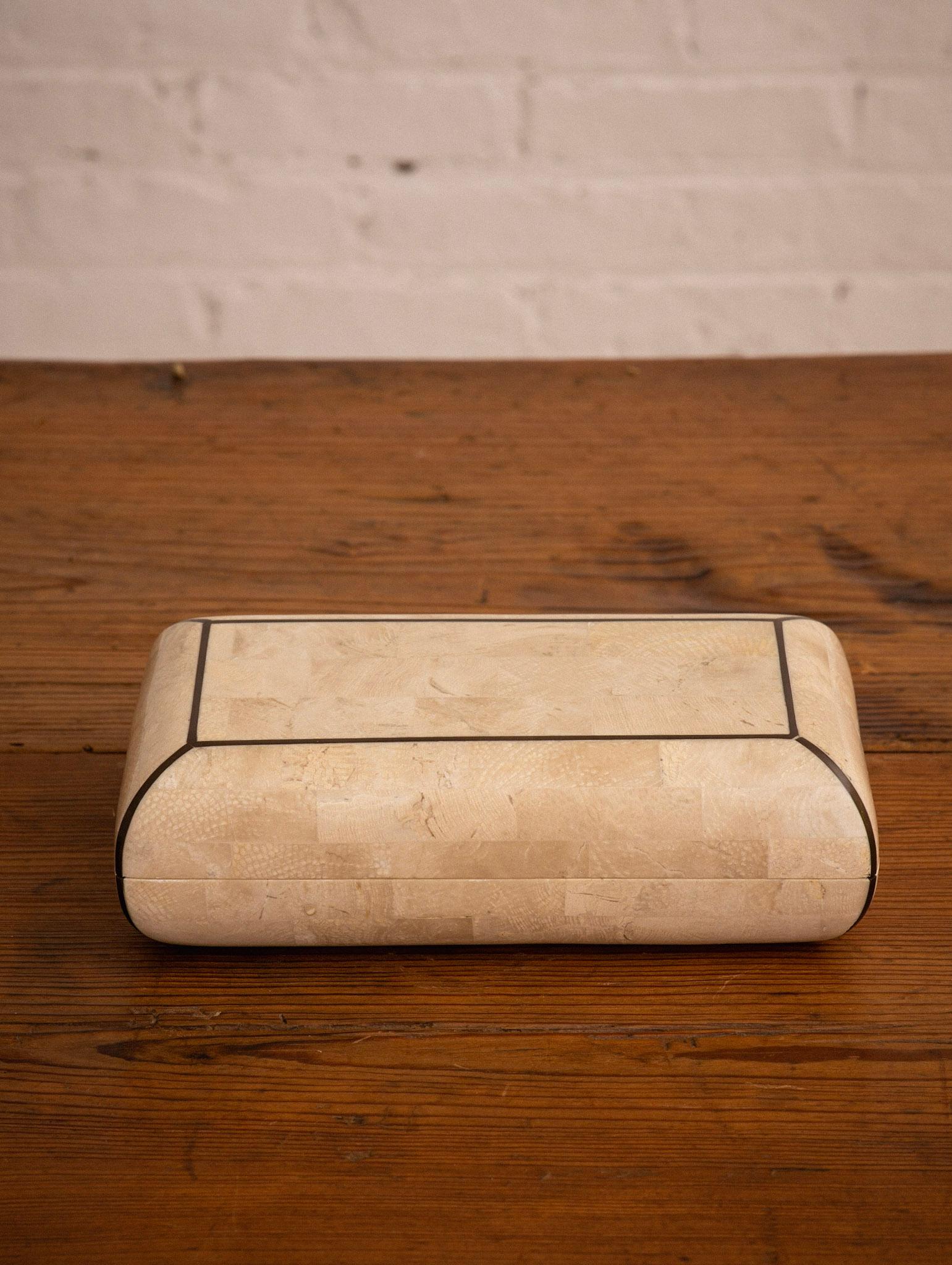 Tessellated Travertine and Brass Inlay Box at 1stDibs