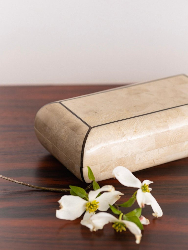Tessellated Travertine and Brass Inlay Box For Sale at 1stDibs