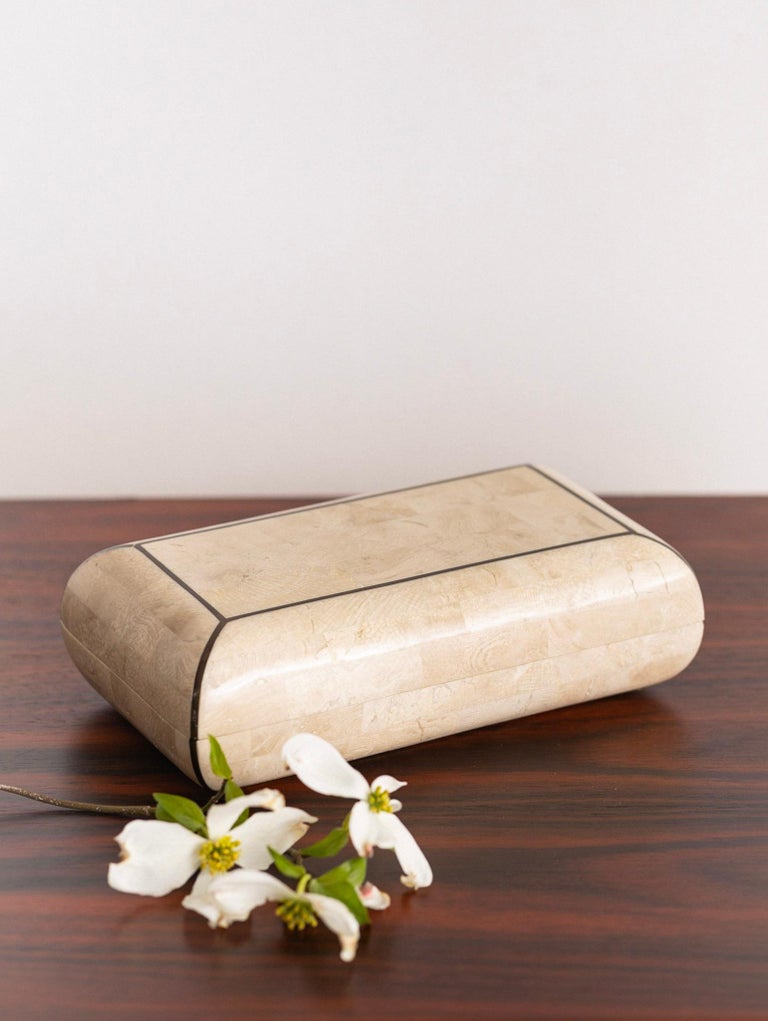 Tessellated Travertine and Brass Inlay Box For Sale at 1stDibs