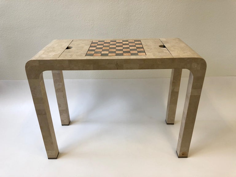 Tessellated White Fossil Stone and Marble Game Table Console by ...