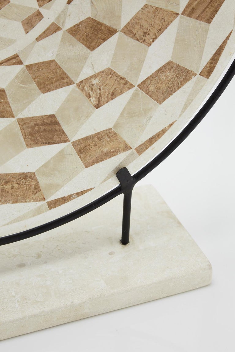 Tessellated Wood Stone "Illusion" Plate on Iron Stand, 1990s at 1stDibs