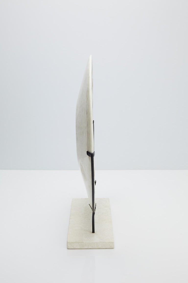 Tessellated Wood Stone "Illusion" Plate on Iron Stand, 1990s at 1stDibs