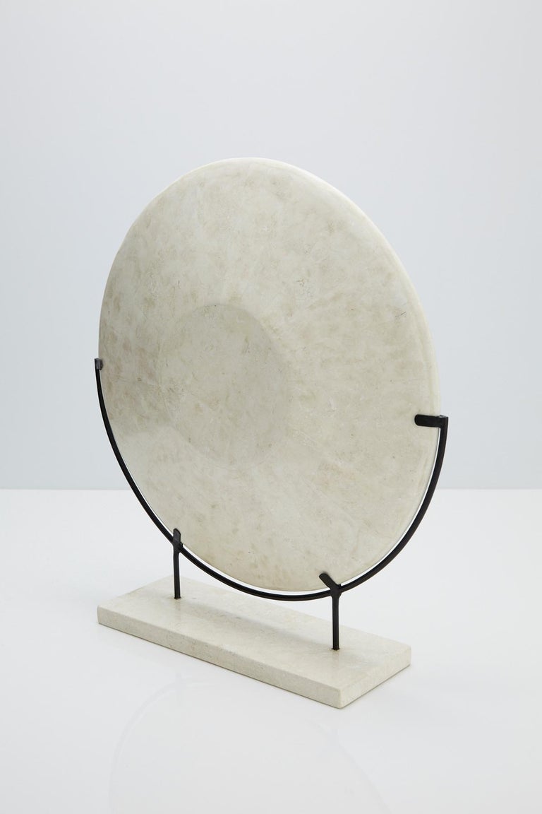 Tessellated Wood Stone "Illusion" Plate on Iron Stand, 1990s at 1stDibs