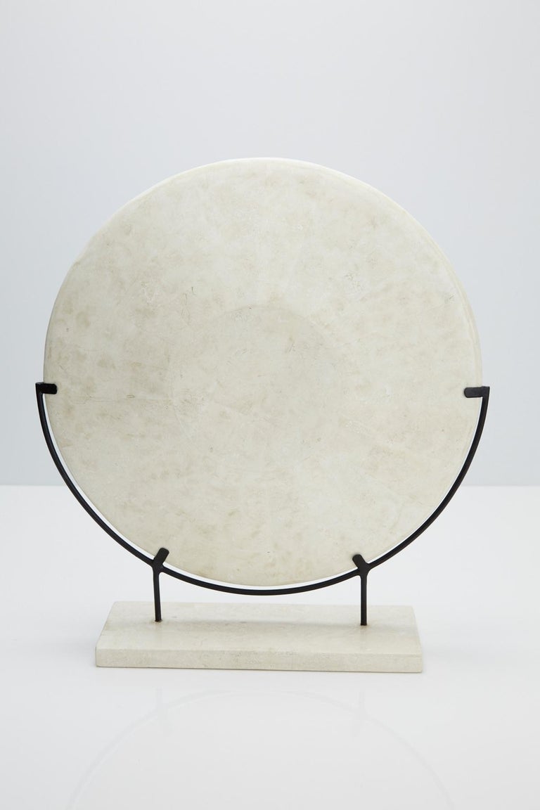 Tessellated Wood Stone "Illusion" Plate on Iron Stand, 1990s at 1stDibs