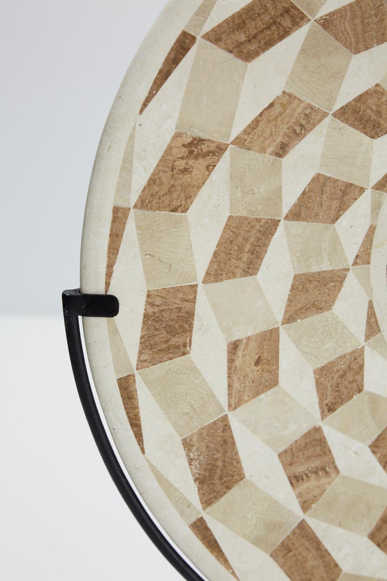 Tessellated Wood Stone "Illusion" Plate on Iron Stand, 1990s at 1stDibs