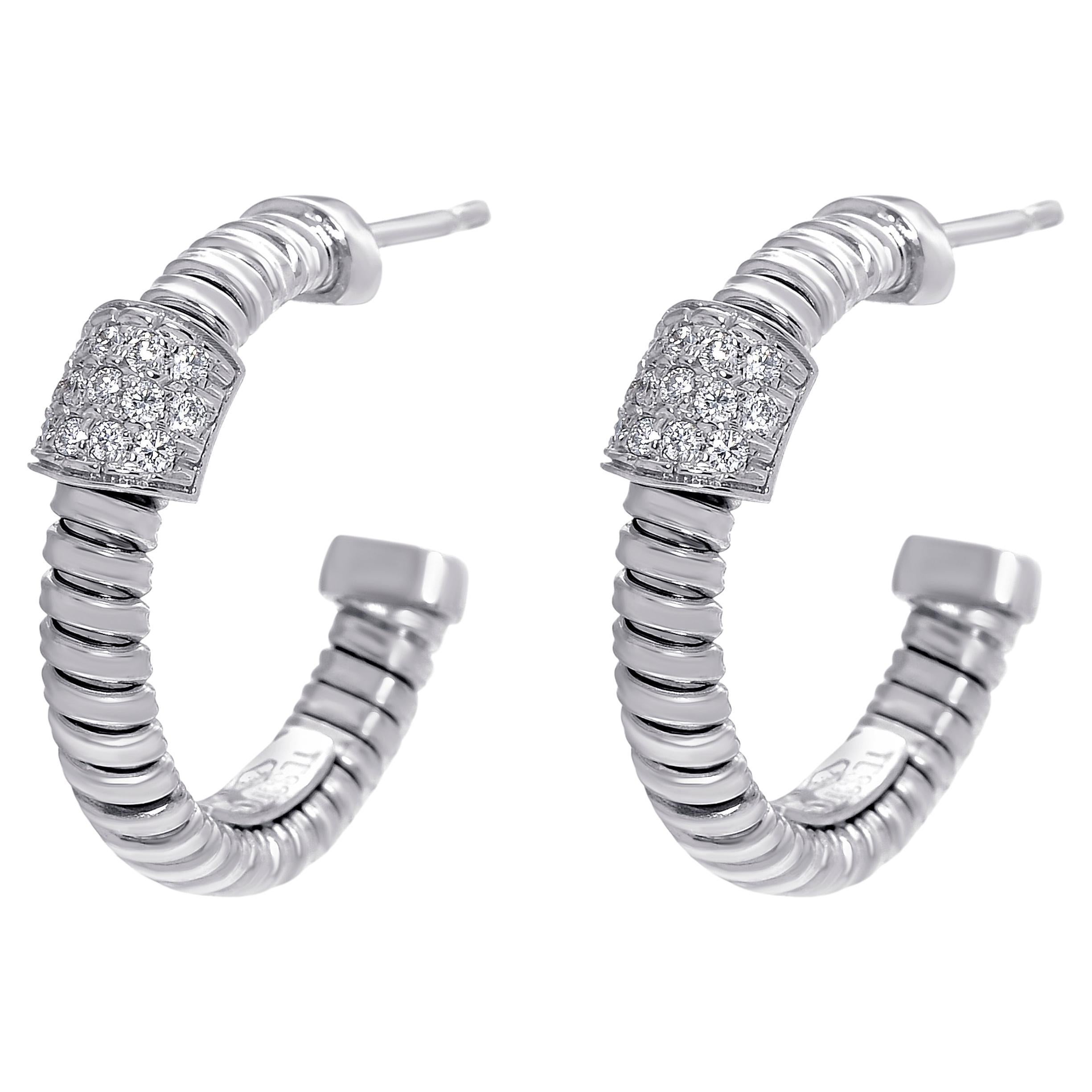 Tessitore Tubogas 18k White Gold, Diamond Hoop Earrings For Sale at 1stDibs