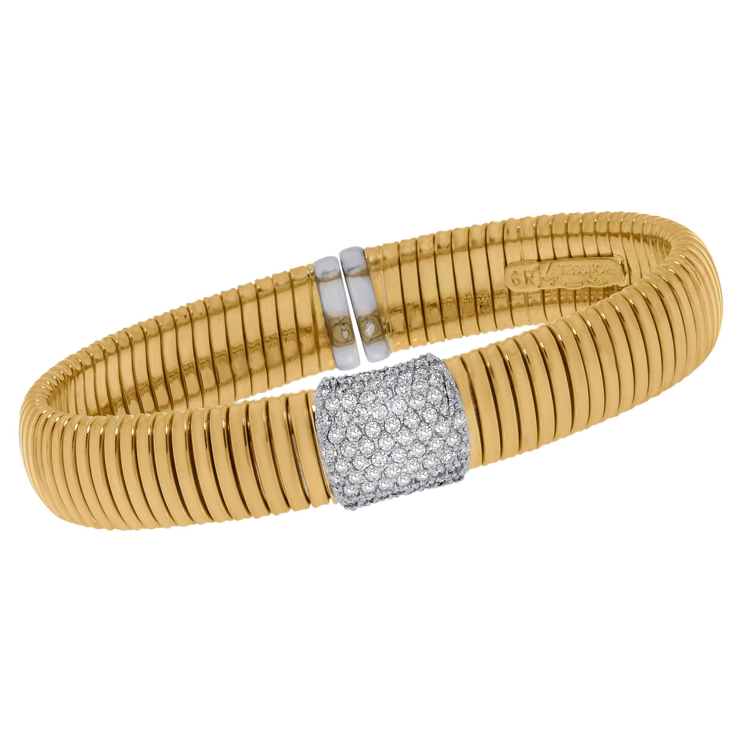 Tessitore Tubogas 18k Yellow Gold, Diamond Bangle Bracelet For Sale at ...