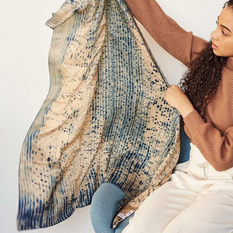 TESU Indigo Gold Silk Scarf In Classic Shibori Print Handmade By ...