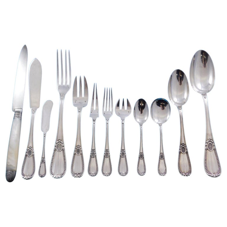 Tetard Freres Perles Sterling Silver Cutlery Set Service French 72 pcs ...