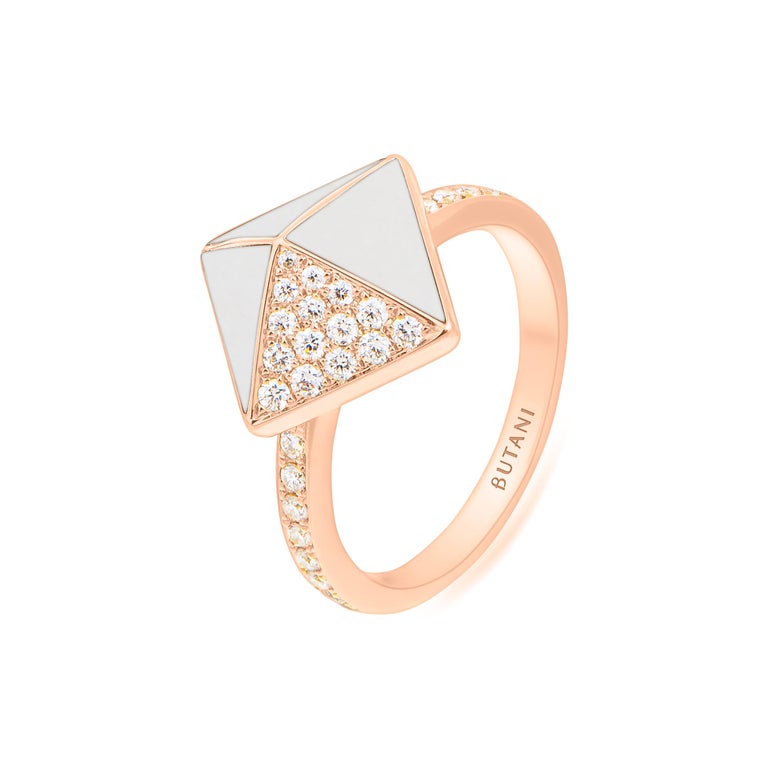 Tetra Apex Ring with White Agate and Diamonds in 18k Rose Gold For Sale ...