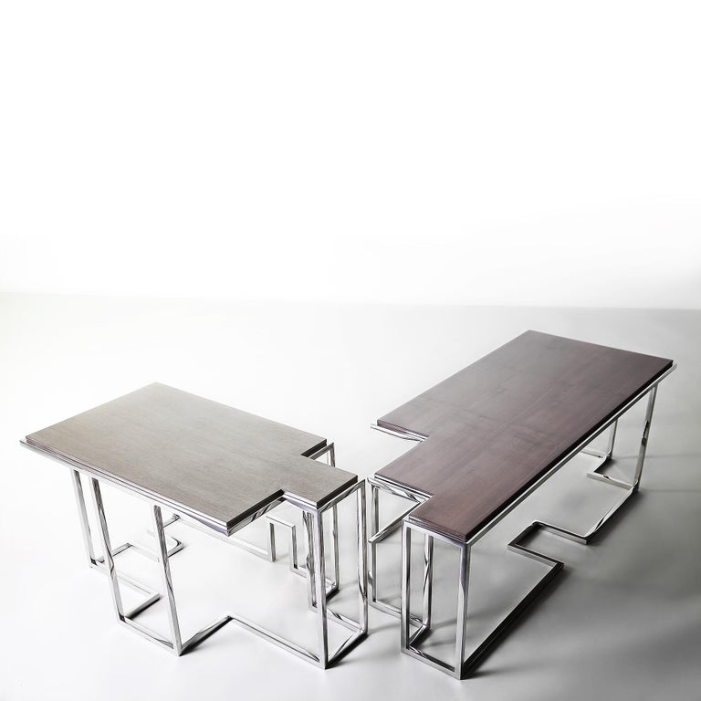Tetra L, Large Coffee Table in Polished Stainless Steel and High Gloss ...