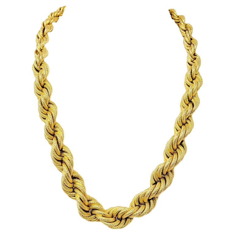 Textured 18 Karat Yellow Gold Heavy Graduated Rope Link Necklace For ...