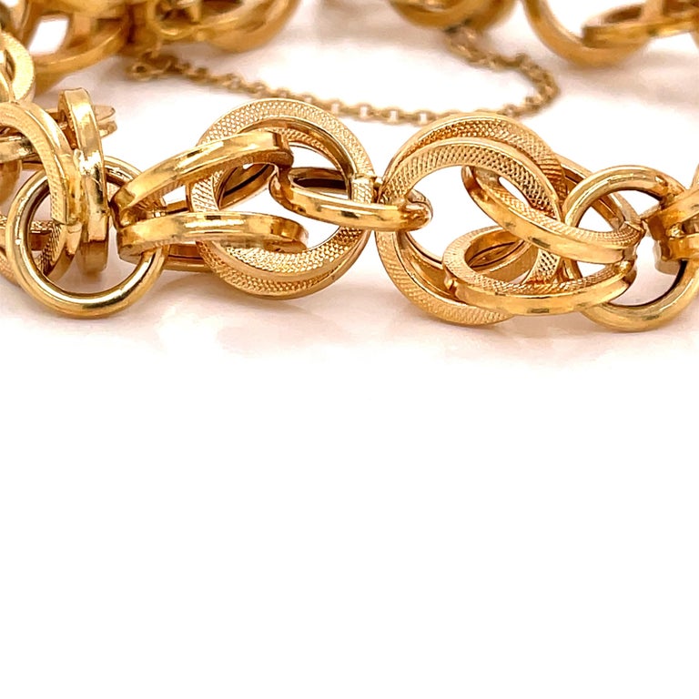 Textured 18K Yellow Gold Double Loop Chain Link Bracelet For Sale at ...