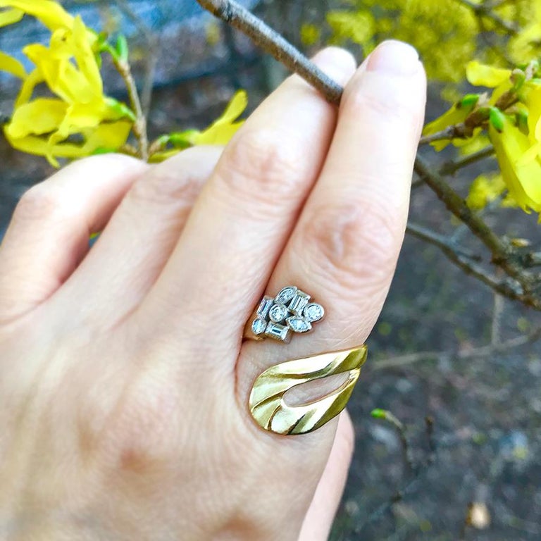 Textured 18 Karat Gold Open Ring-Multi Shape Diamonds in 18 Karat Gold ...