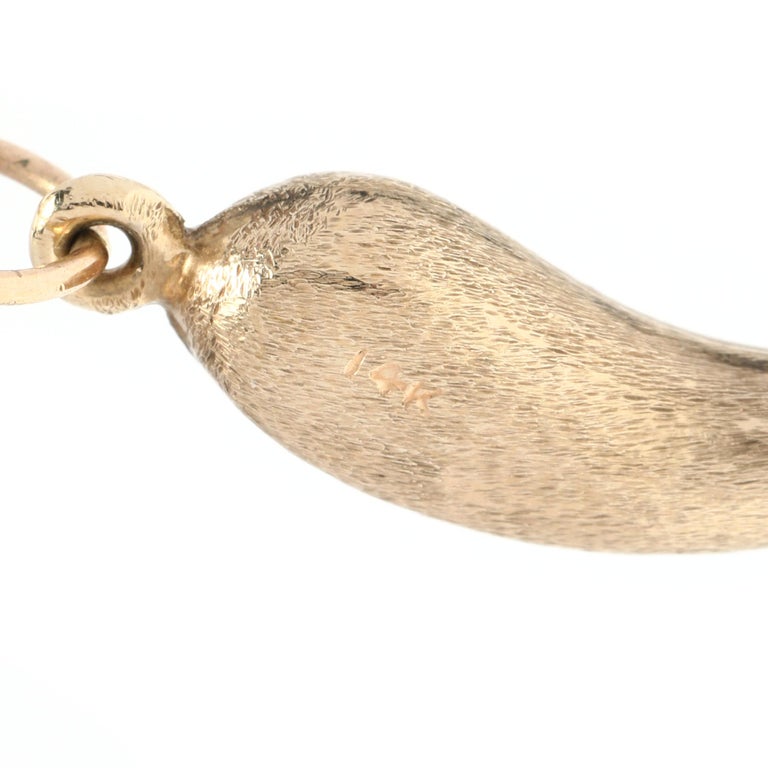 Textured Cornicello Horn Charm, 14k Yellow Gold For Sale at 1stDibs