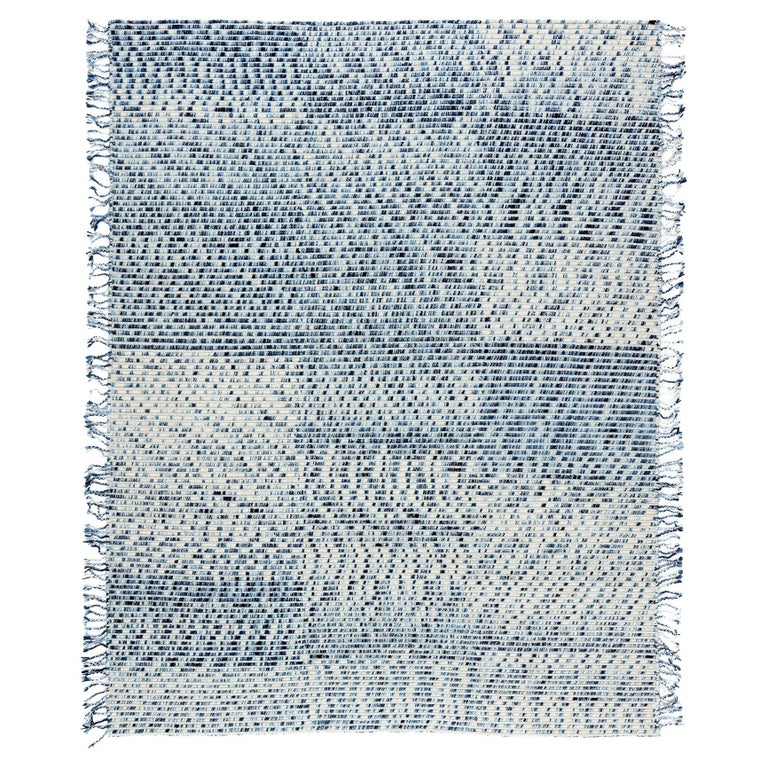 Textured Modern Lines Blue Handmade Rug in Himalayan Wool by Philippe ...
