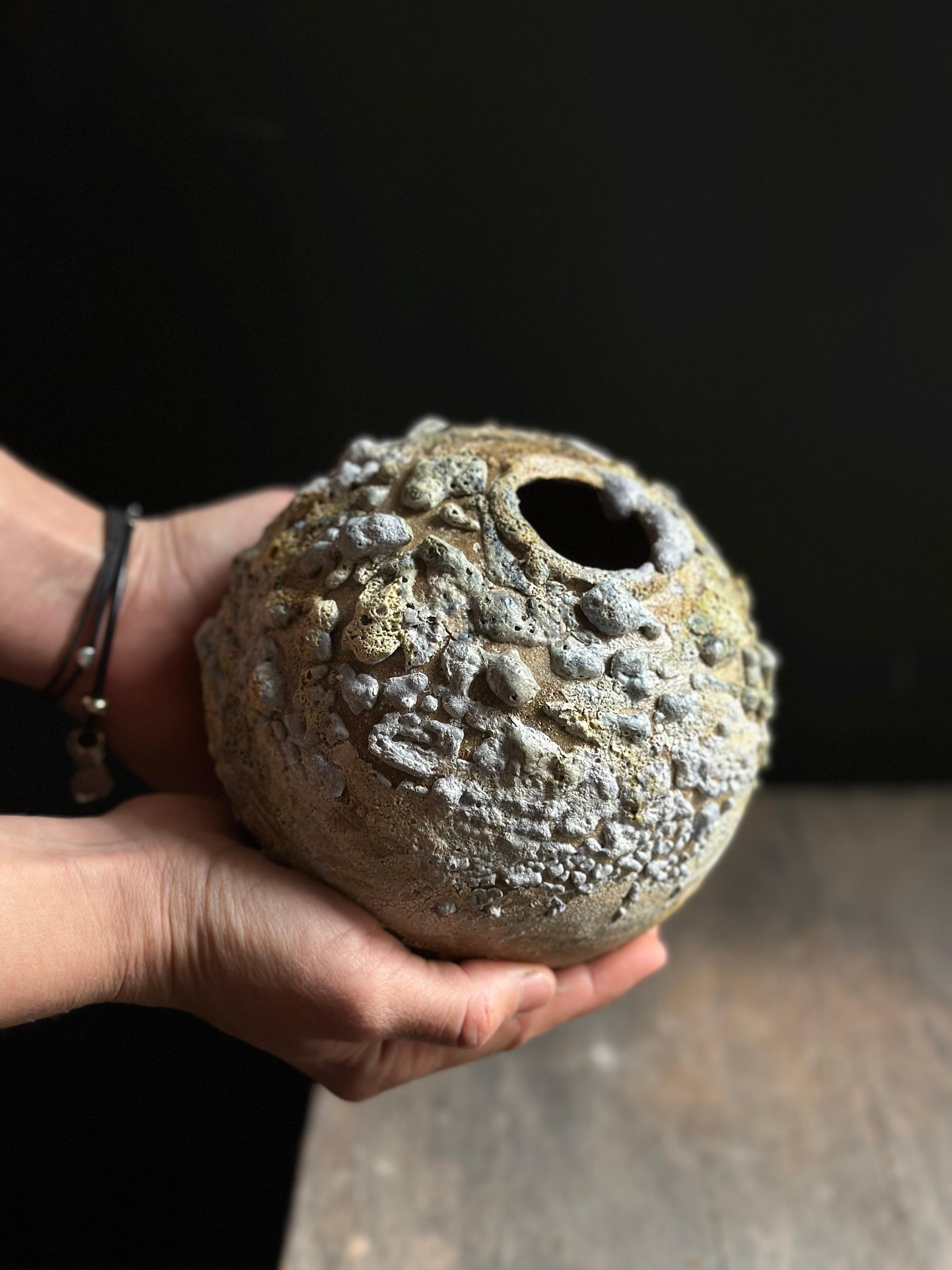 Textured Modern Organic Ceramic Moon Jar Vase For Sale at 1stDibs