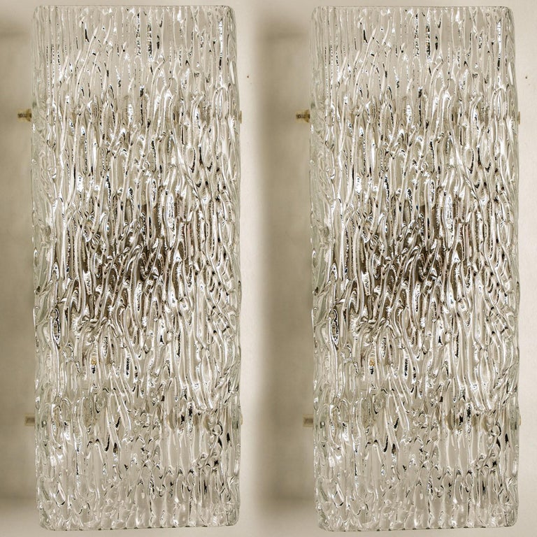 Textured Rock Wave Glass Wall Lights by J.T. Kalmar, Austria, 1960s For ...