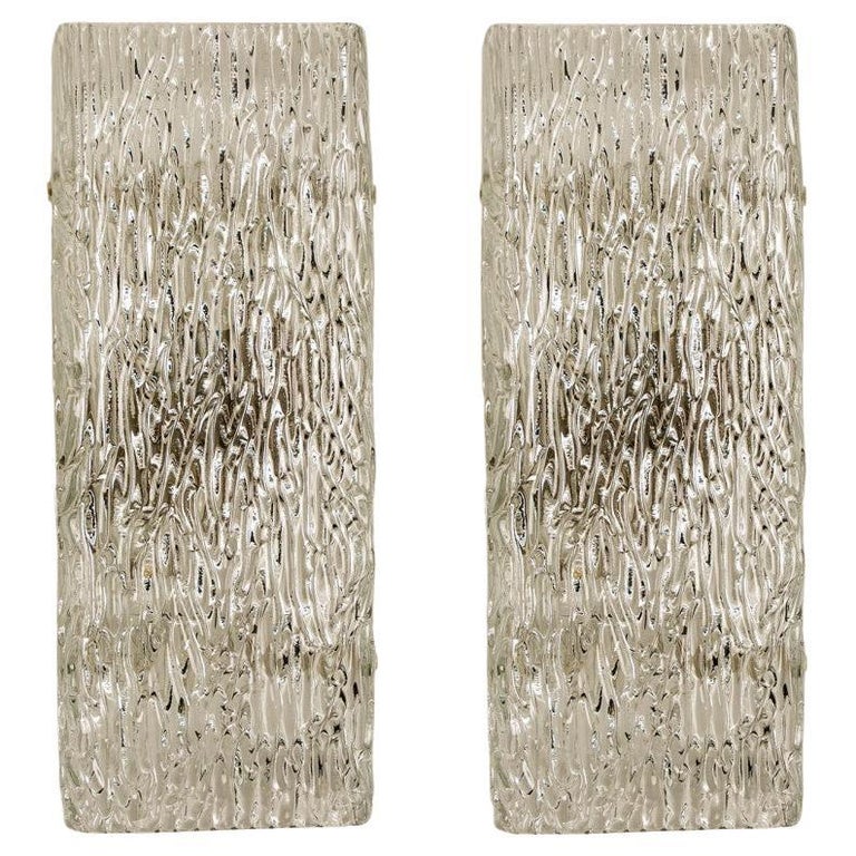 Textured Rock Wave Glass Wall Lights by J.T. Kalmar, Austria, 1960s For ...