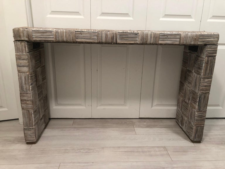 Textured Seagrass Console Table For Sale at 1stDibs