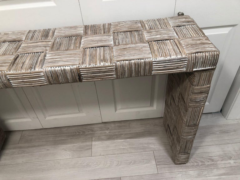 Textured Seagrass Console Table For Sale at 1stDibs