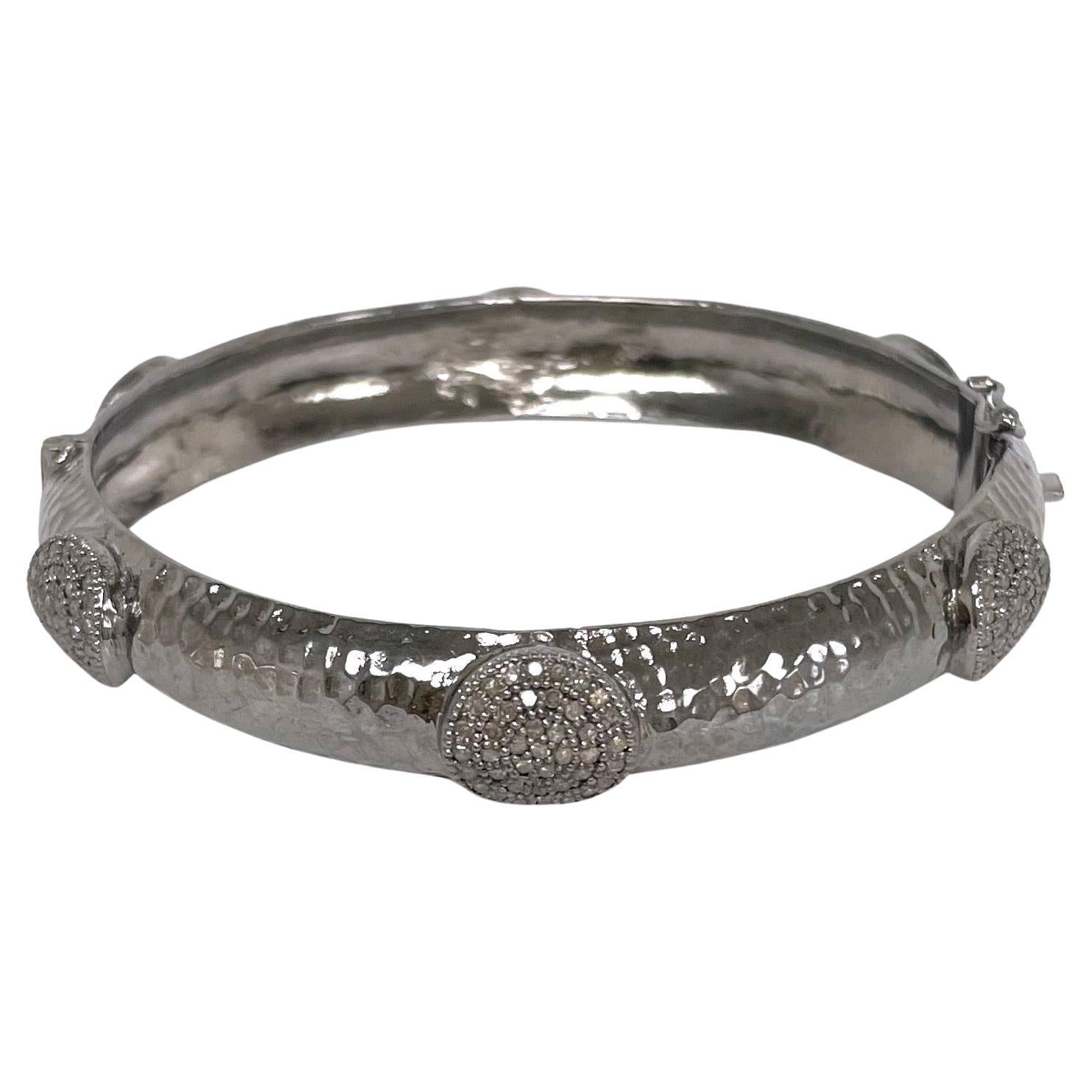 Textured Silver Bangle with Diamonds Bracelet 'Load Photos' For Sale at ...