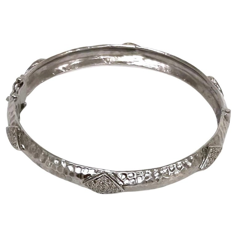 Textured Silver Bangle with Diamonds Bracelet 'Load Photos' For Sale at 1stDibs