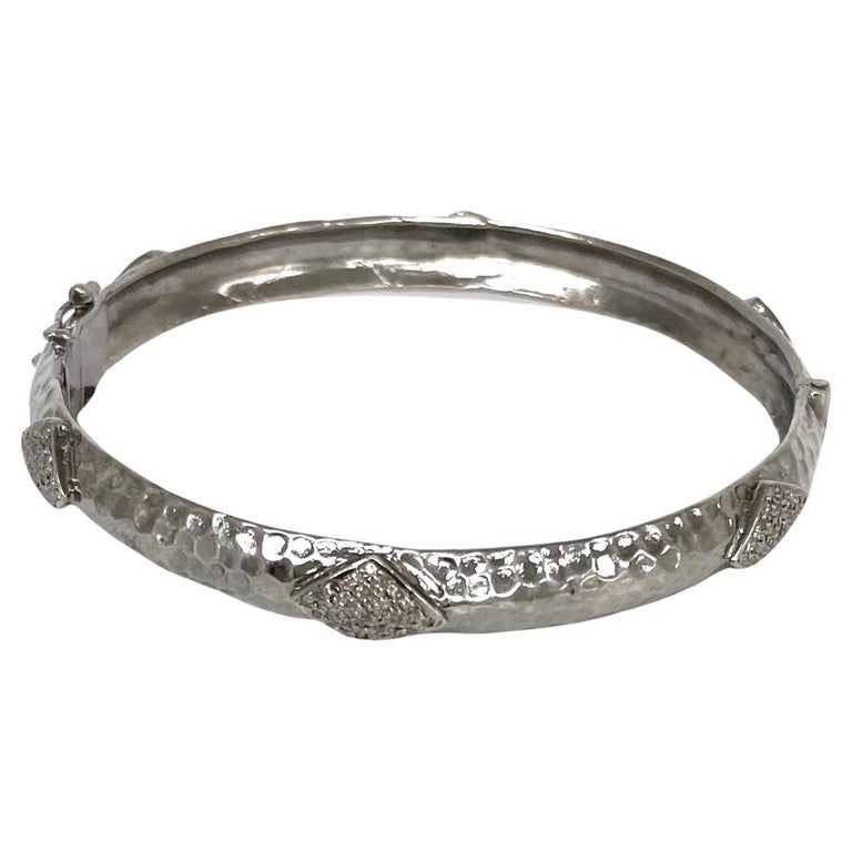 Textured Silver Bangle with Diamonds Bracelet 'Load Photos' For Sale at 1stDibs