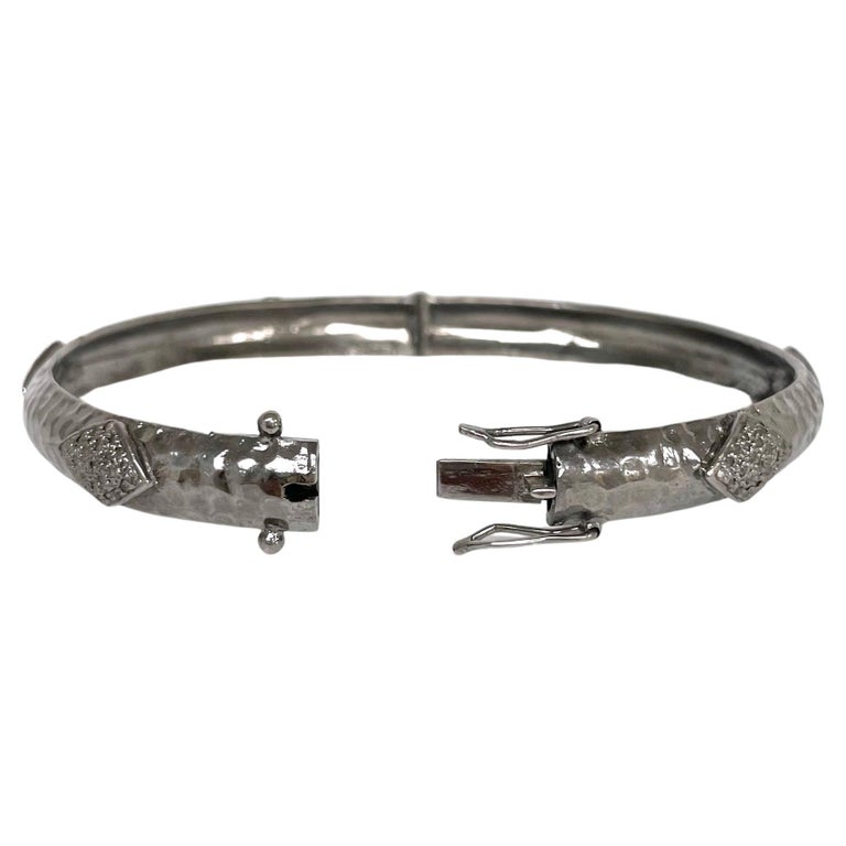 Textured Silver Bangle with Diamonds Bracelet 'Load Photos' For Sale at ...