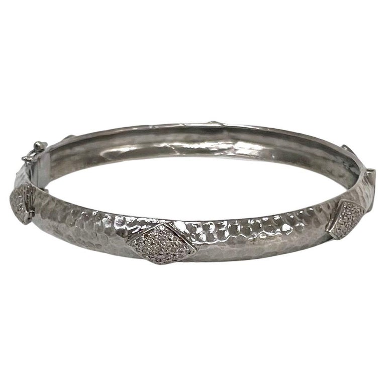 Textured Silver Bangle with Diamonds Bracelet 'Load Photos' For Sale at 1stDibs