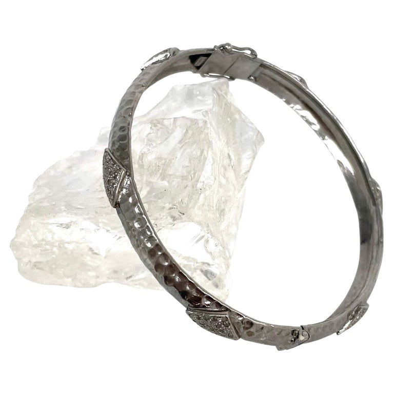 Textured Silver Bangle with Diamonds Bracelet 'Load Photos' For Sale at ...