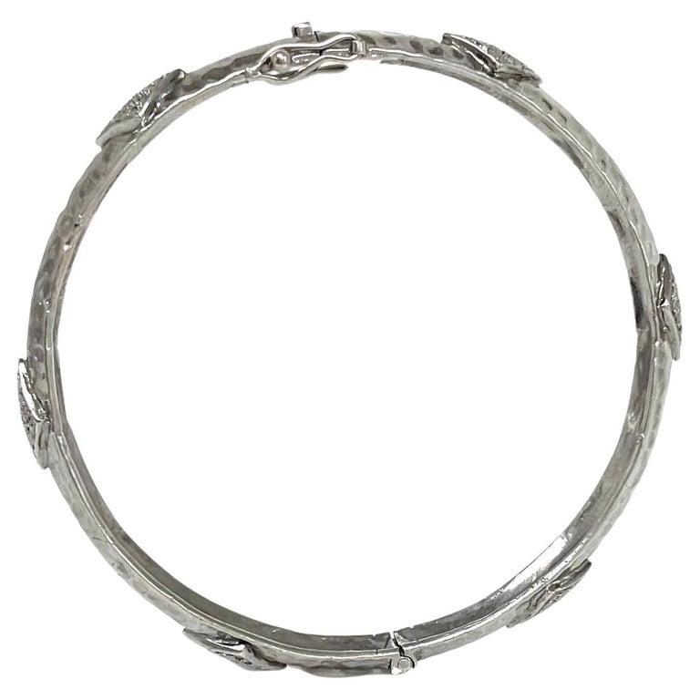 Textured Silver Bangle with Diamonds Bracelet 'Load Photos' For Sale at ...