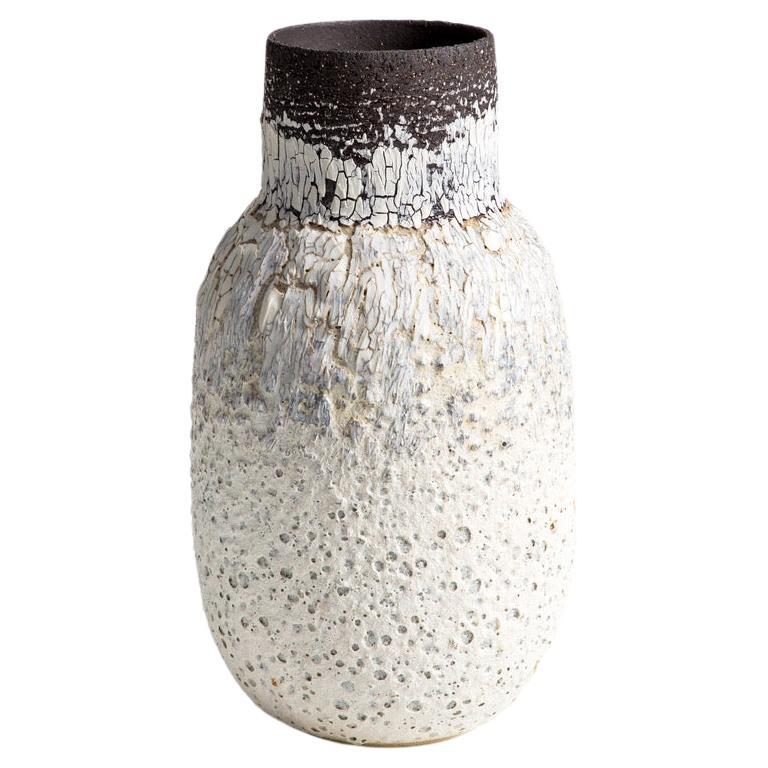 Textured White and Black Volcanic Bottle Vessel For Sale at 1stDibs