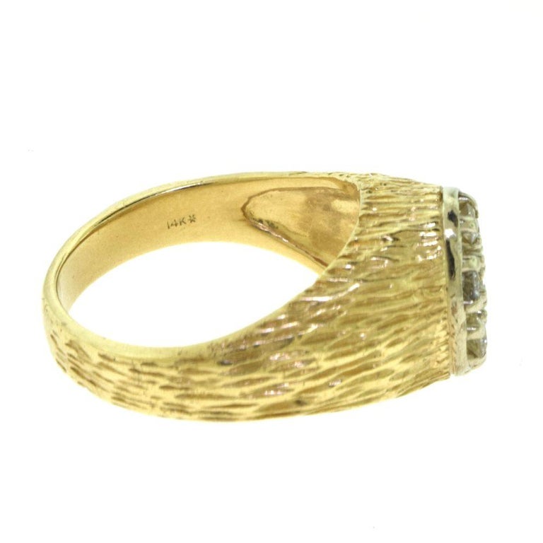 Men''s Textured Yellow Gold Signet Diamond Top Cluster Ring For Sale at ...