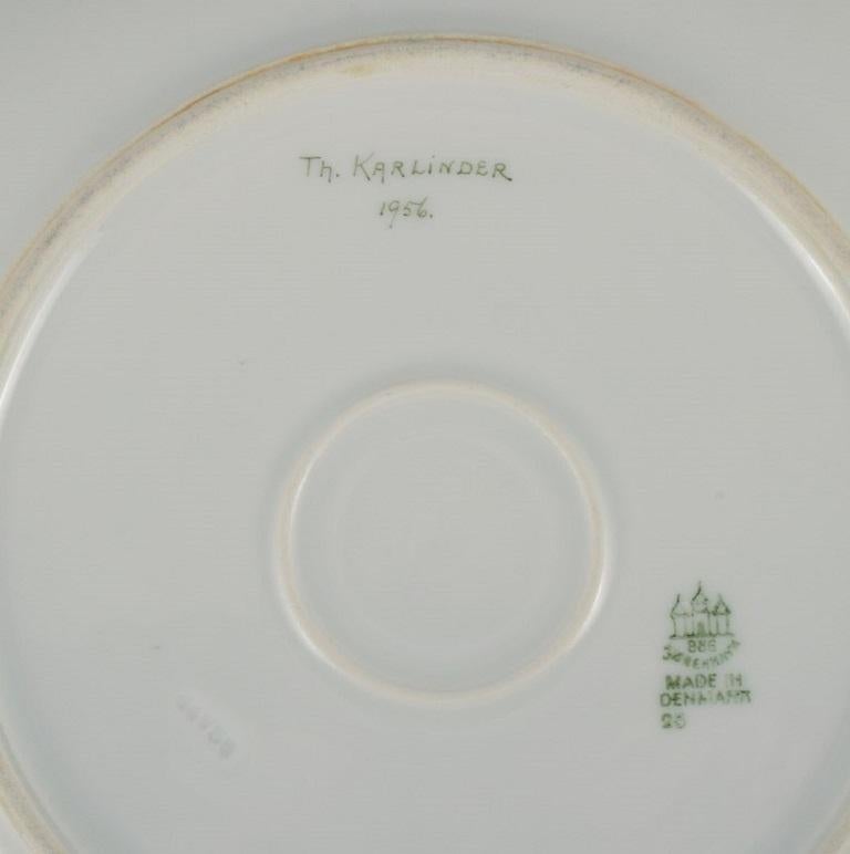 Th. Karlinder for Bing and Grondahl, Six Dinner Plates with Fish Motifs ...