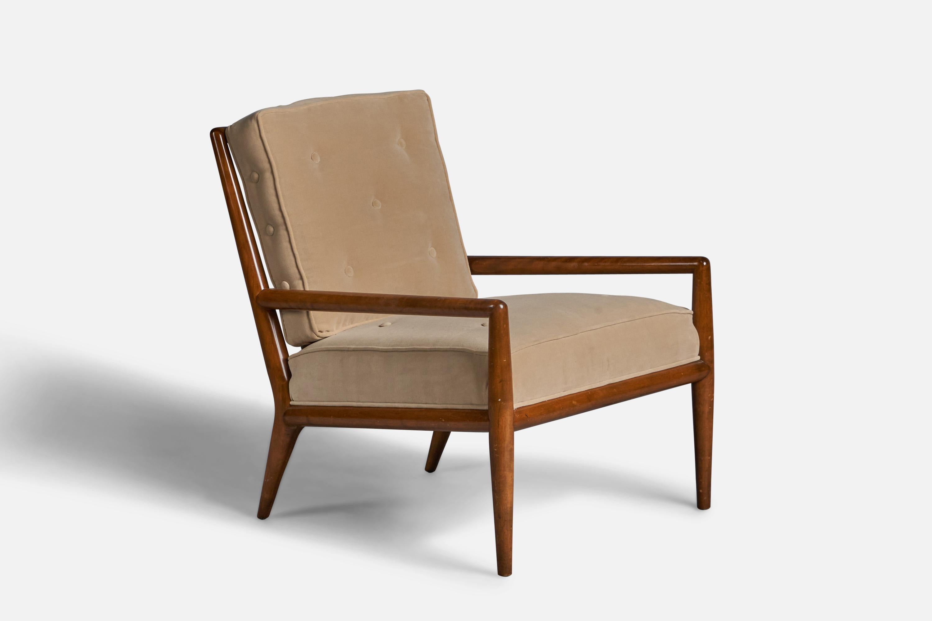 T.H. Robsjohn-Gibbings, Lounge Chair, Walnut, Velvet, USA, 1950s For ...