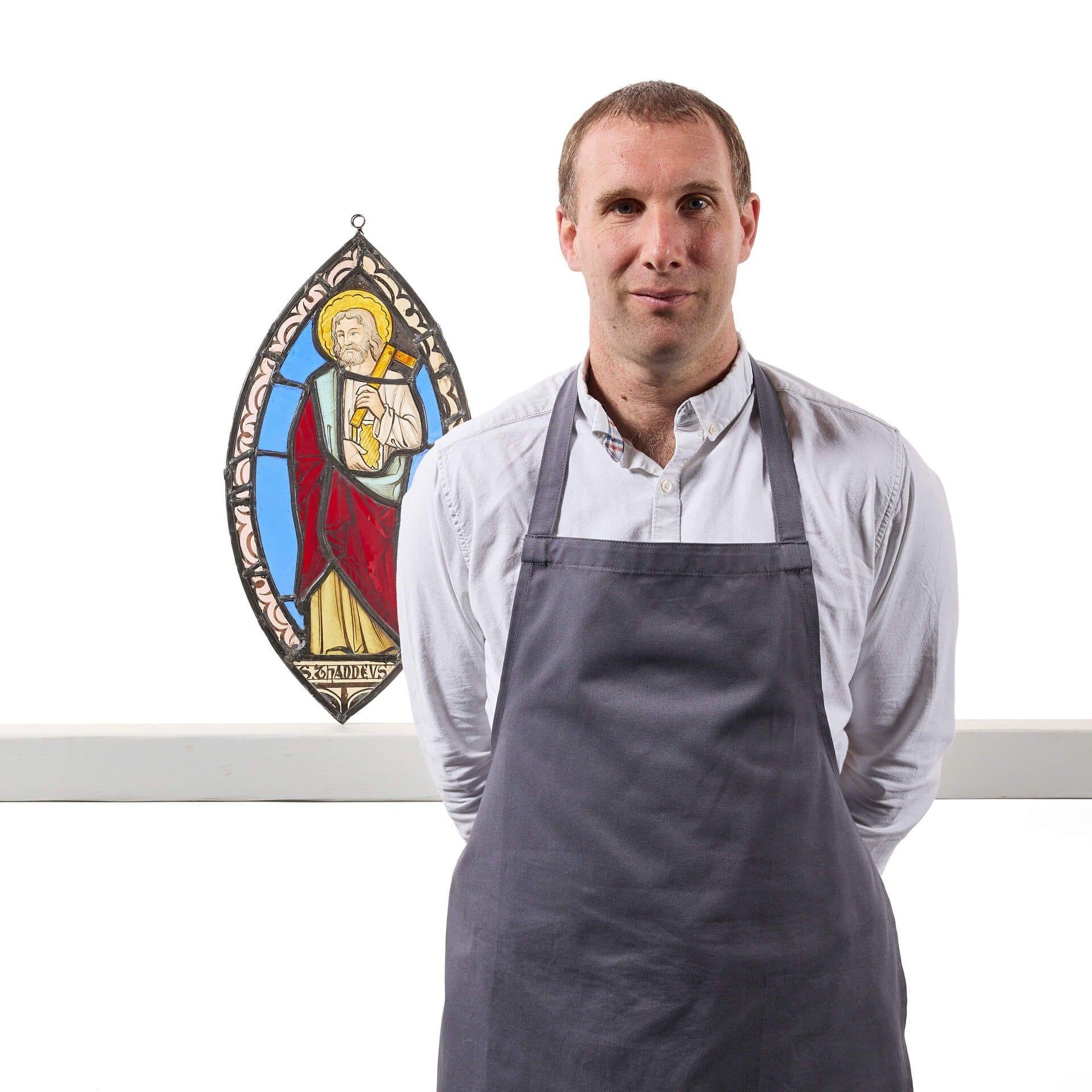 'Thaddeus' Ecclesiastical Stained Glass Window Panel For Sale at 1stDibs