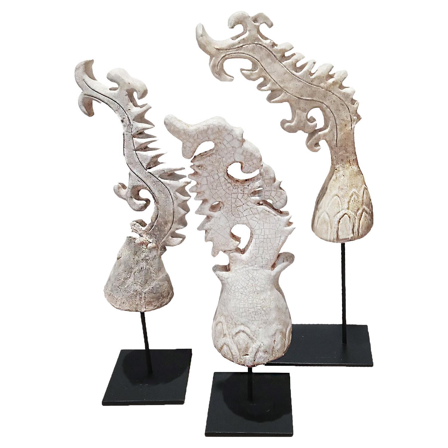 Thai Ceramic Antefix Ornaments, 19th Century For Sale at 1stDibs