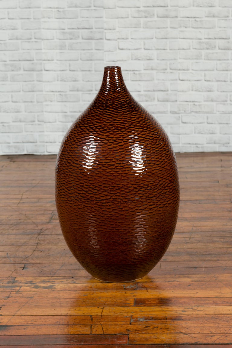 Thai Chiang Mai Brown Textured Teardrop Shaped Vase from the Prem ...