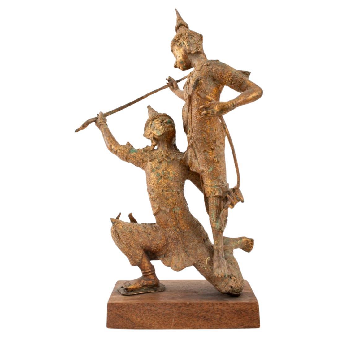 Thai Gilt Bronze Phra Ram and Thotsakan Sculpture For Sale at 1stDibs