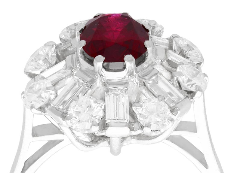 Thai Oval Cut Ruby and 1.60 Carat Diamond Ring in Platinum For Sale at ...