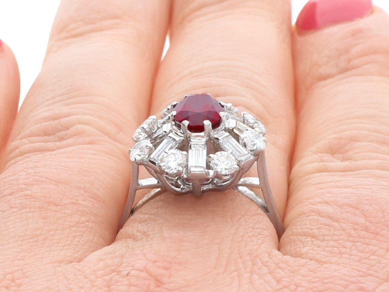 Thai Oval Cut Ruby and 1.60 Carat Diamond Ring in Platinum For Sale at ...