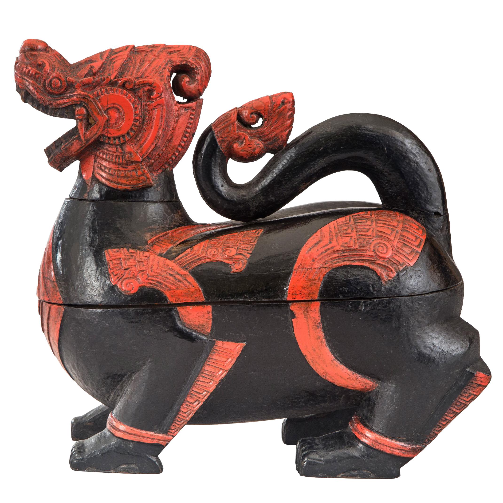 Thai Red and Black Mythological Guardian Lion Box at 1stDibs | lionbox